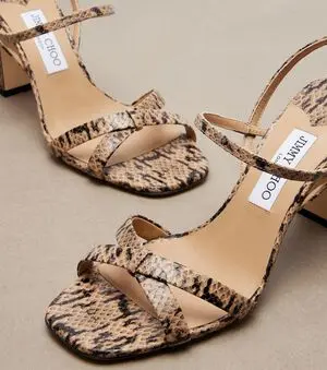 JIMMY CHOO Elsy Snake-effect Leather Slingback Sandals