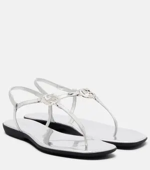 Gucci Interlocking G Metallic Leather Thong Sandals - Silver