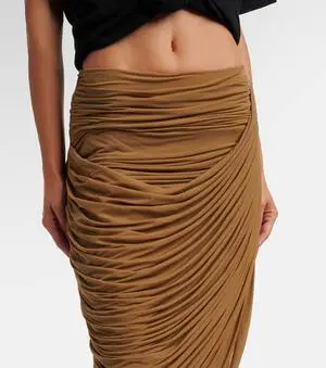 Magda Butrym Draped Ruched Jersey Midi Skirt - Brown
