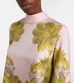 La DoubleJ Make An Exit Feather-trimmed Silk Twill Top - Multicoloured