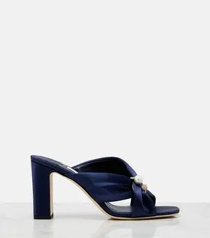 JIMMY CHOO Rafi Embellished Satin Mules - Blue