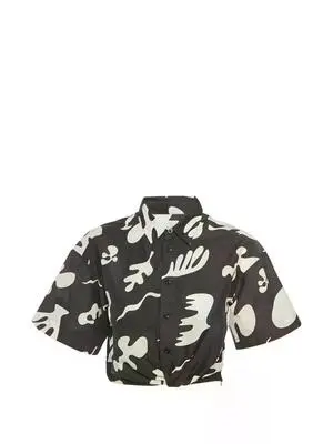 FRAME Printed Shirt With Front Twist Detail - Black
