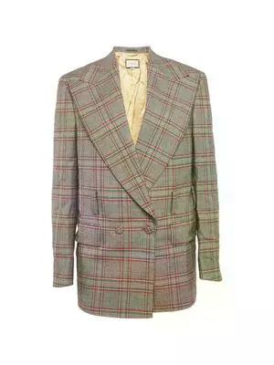 Gucci Double-breasted Check Blazer - Grey