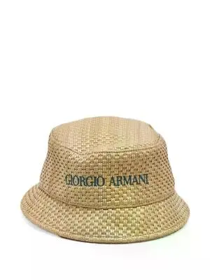 Giorgio Armani Raffia Bucket Hat With Logo Embroidery