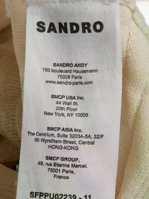 Sandro Beige Pointelle Knit Pom-pom Cut-out Top