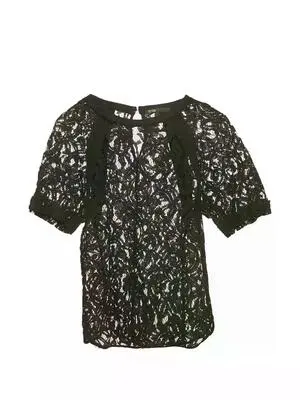 Sandro Sheer Lace Round Neck Top