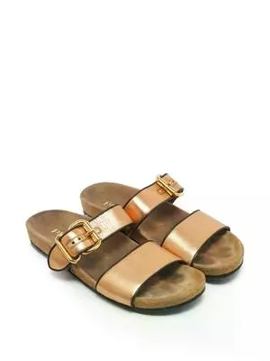 Prada Metallic Leather Buckle Slide Flat Sandals