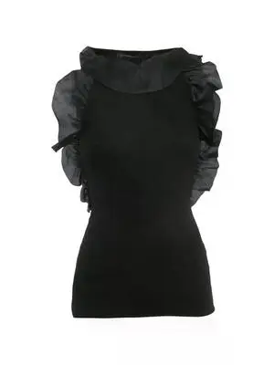 Roberto Cavalli Ruffle-trim Knit Sleeveless Blouse - Black