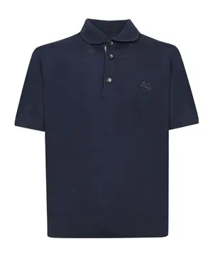 Etro Pegasus Embroidered Short-sleeved Polo Shirt - Blue