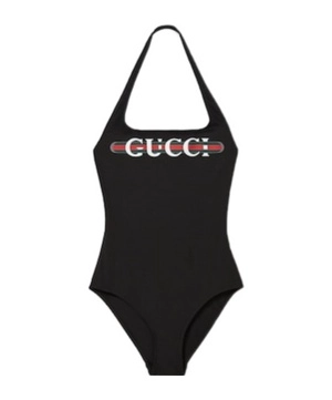 Gucci Printed Sparkling Jersey Halterneck Swimsuit - Black