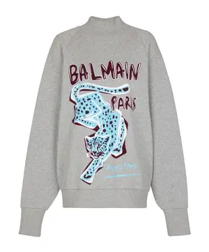Balmain Printed Fleece Sweatshirt - Grey
