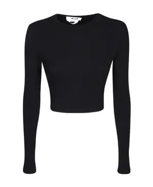 MSGM Cut-out Crewneck Cropped T-shirt
