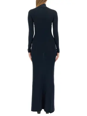Off-White Funnel Neck Maxi Dress With Long Sleeves