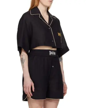 Palm Angels Palm Embroidered Cropped Bowling Shirt