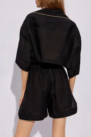 Palm Angels Palm Embroidered Cropped Bowling Shirt