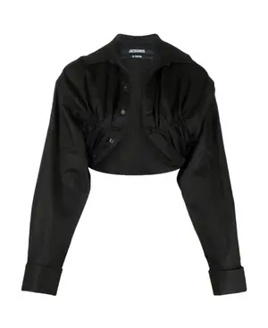 Jacquemus Machou Cropped Long-sleeved Top - Black