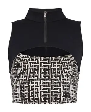 Balmain Monogrammed Jersey Crop Top - Black