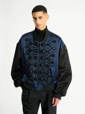 Balmain Embellished Satin Military Bomber Jacket
