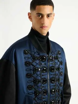Balmain Embellished Satin Military Bomber Jacket
