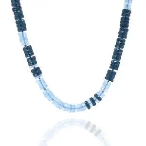 C. GRASSI Faceted Gemstone Necklace Aquamarine & Dark Quartz Sterling Silver Adjustable Length - Blue