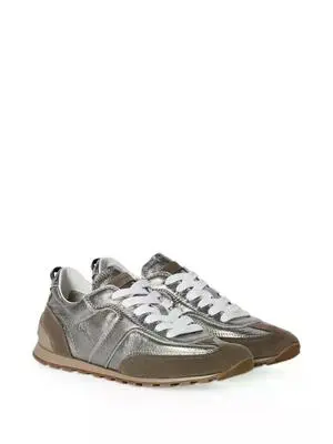 Brunello Cucinelli Lamé Calfskin And Suede Runners With Shiny Loop