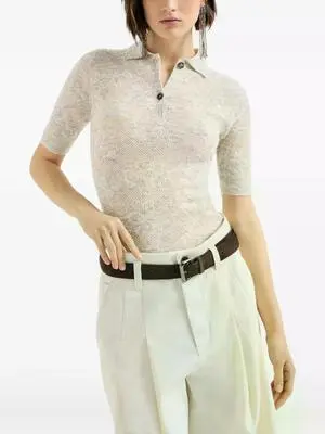 Brunello Cucinelli Silk, Alpaca, And Wool Flower-lace Knit Polo
