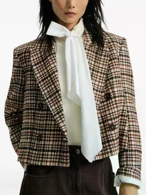 Brunello Cucinelli Checked Wool And Alpaca Blazer With Monili
