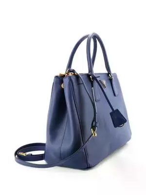 Prada Double Zip Lux Saffiano Leather Medium Tote Bag - Blue