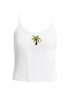 MC2 SAINT BARTH Ribbed Top With Palm Tree Patch - White