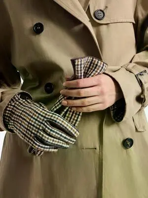 Brunello Cucinelli Checked Virgin Wool Flannel And Leather Gloves