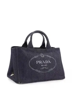 Prada Canapa Denim Large Tote Bag - Blue