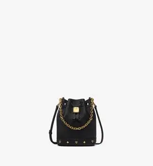Mcm Pina Drawstring Bag In Studded Calfskin - Black