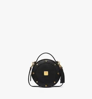 Mcm Pina Tambourine Bag In Studded Calfskin - Black