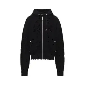 THUG CLUB Destroyed Knit Zip-up Hoodie - Black