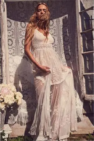 LoveShackFancy Valmy Embroidered Tulle Maxi Dress - Ivory