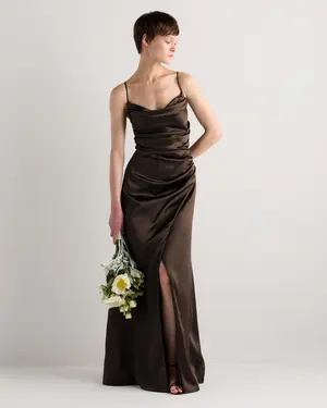 Quince Juliette Stretch Satin Gown - Hot Fudge