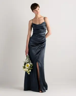 Quince Women's Juliette Stretch Satin Dress Navy