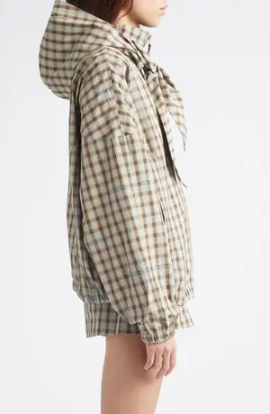Sandy Liang Eddy Plaid Jacket With Bonnet Hood