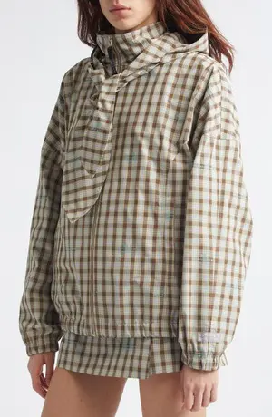 Sandy Liang Eddy Plaid Jacket With Bonnet Hood
