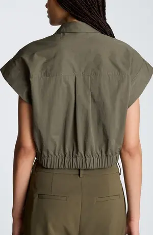 KENNETH COLE Cotton Blend Crop Button-up Shirt