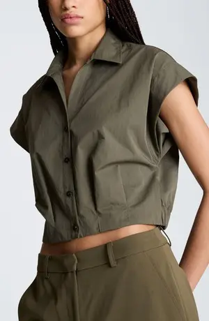 KENNETH COLE Cotton Blend Crop Button-up Shirt