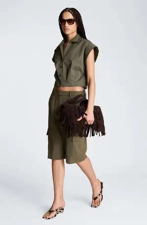KENNETH COLE Cotton Blend Crop Button-up Shirt