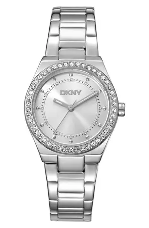 Dkny Stainless Steel Crystal Bezel Bracelet Watch - Silver