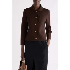 Saint Laurent Virgin Wool Polo Cardigan - Ebene