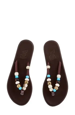 ANCIENT GREEK SANDALS Saionara Beaded Flip Flop - Brown