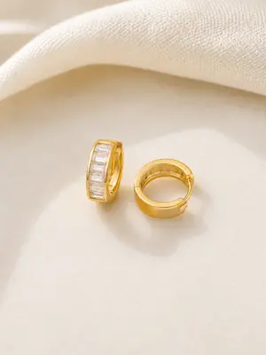 IVY & PEARL CO. Clair De Lune Hoops With Baguette Cubic Zirconia In -filled Setting - Gold