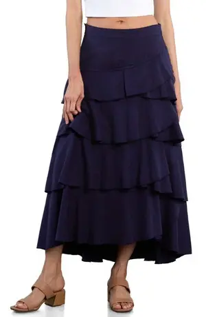 WASH LAB DENIM Petal Tiered Maxi Skirt - Eclipse