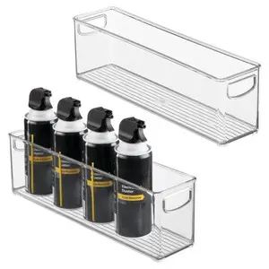IDESIGN Plastic Stackable Pantry Bin With Handles, Set Of 2 - Clear