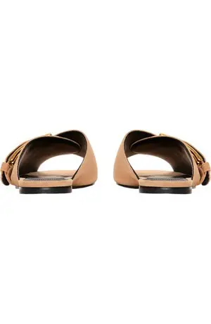 Balmain Flat Suede Leather Anthem Mules - Beige