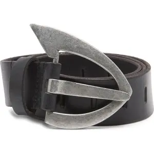Free People Noa Leather Belt With Pointed Metal Buckle - Black